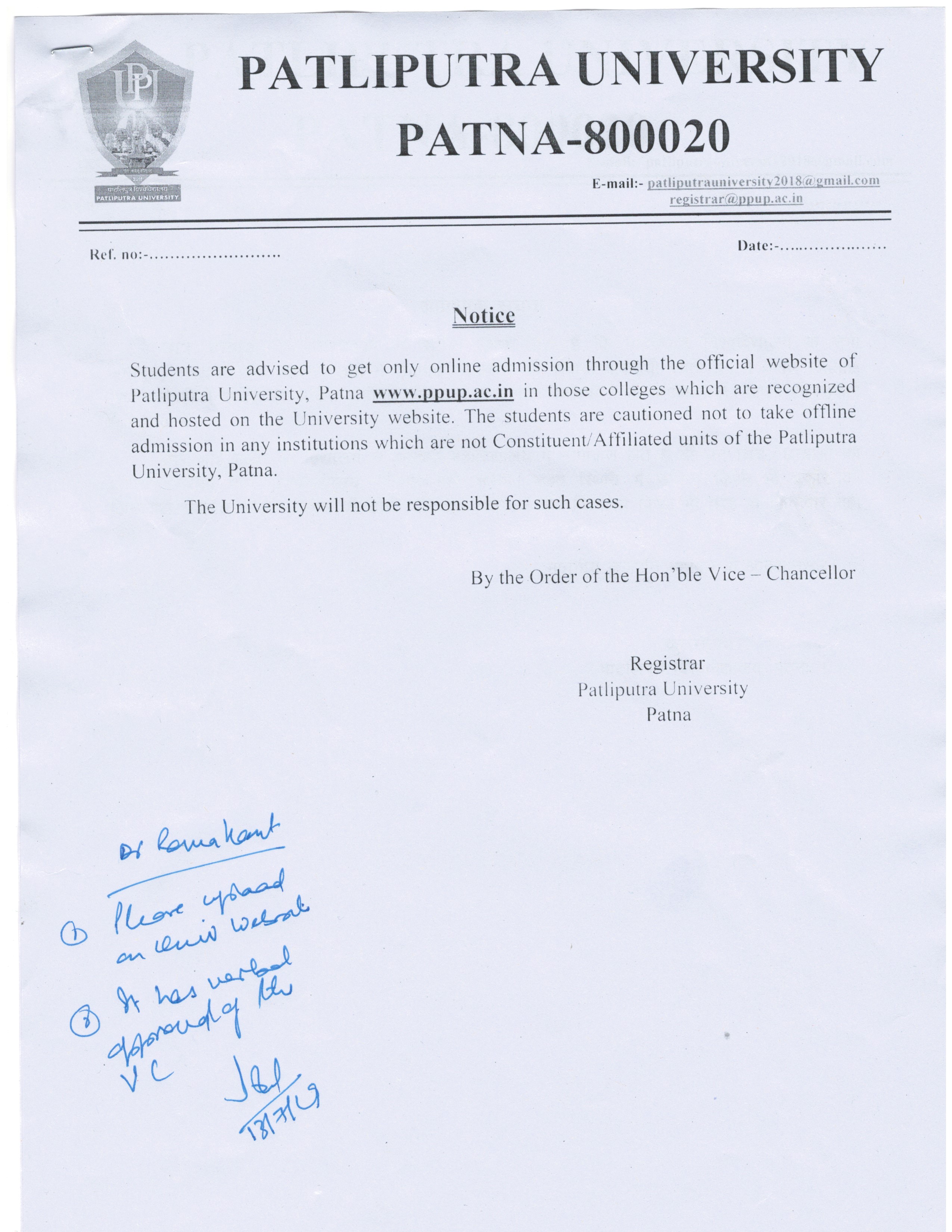 Notice :- Students are advised to get only online admission through the ...